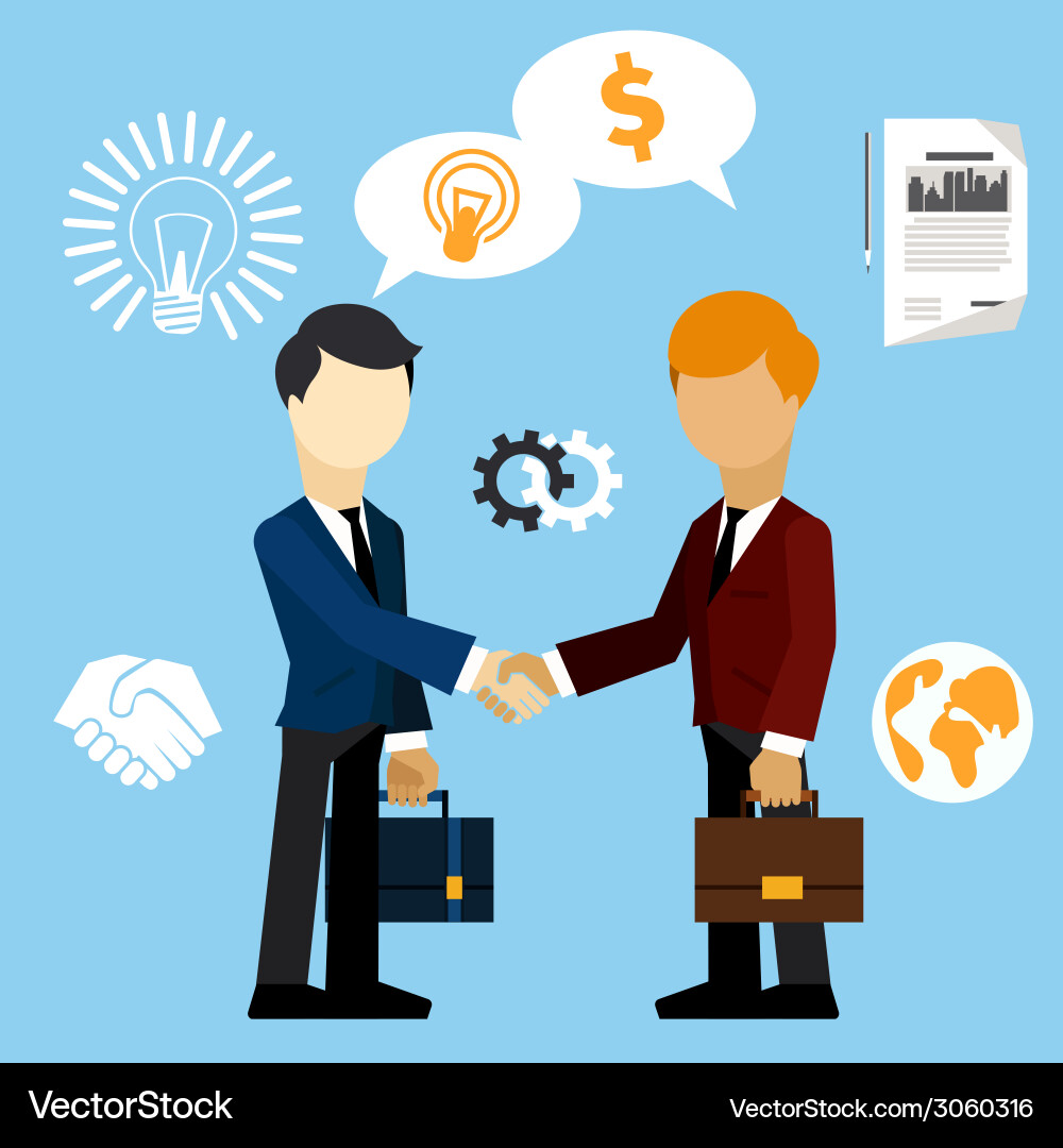 Happy business man make handshake exchange case Vector Image