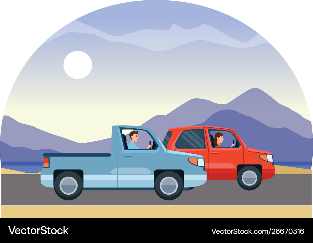 People driving vehicles in traffic Royalty Free Vector Image