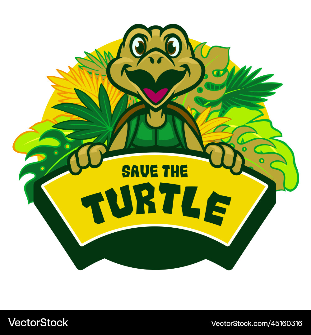 Save the turtle cartoon mascot hold banner Vector Image
