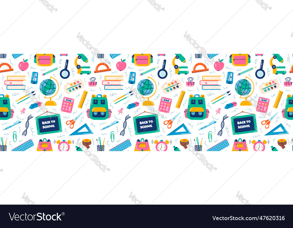 School supplies elements seamless pattern Vector Image