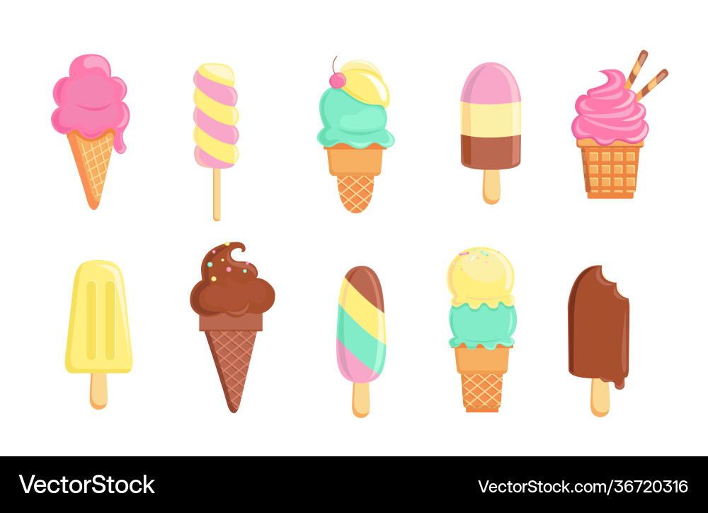 Set tasty ice creams for hot summer Royalty Free Vector