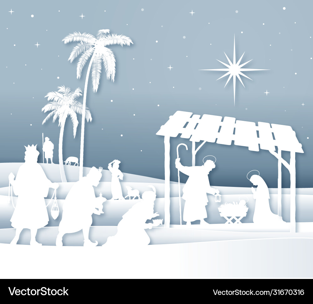 Soft shadows white silhouette christmas nativity Vector Image