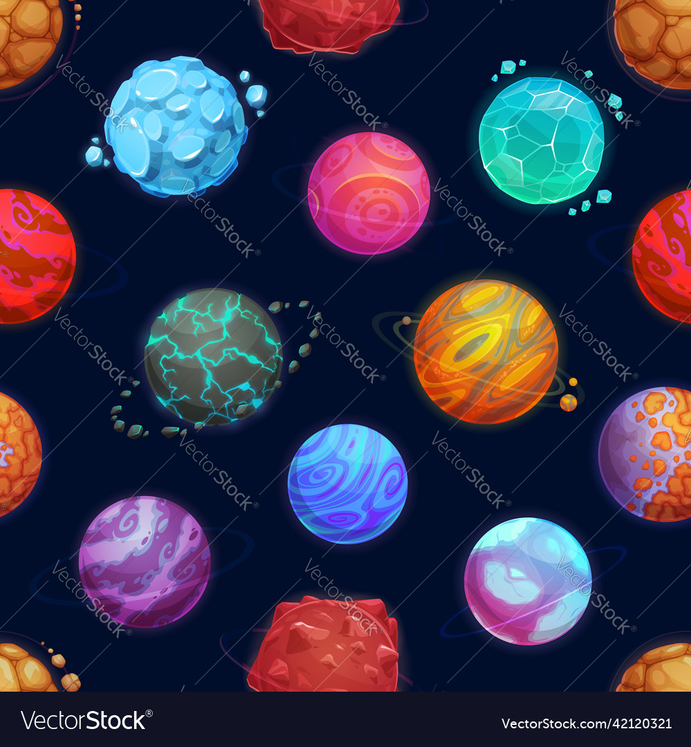 Cartoon space planets and stars seamless pattern Vector Image