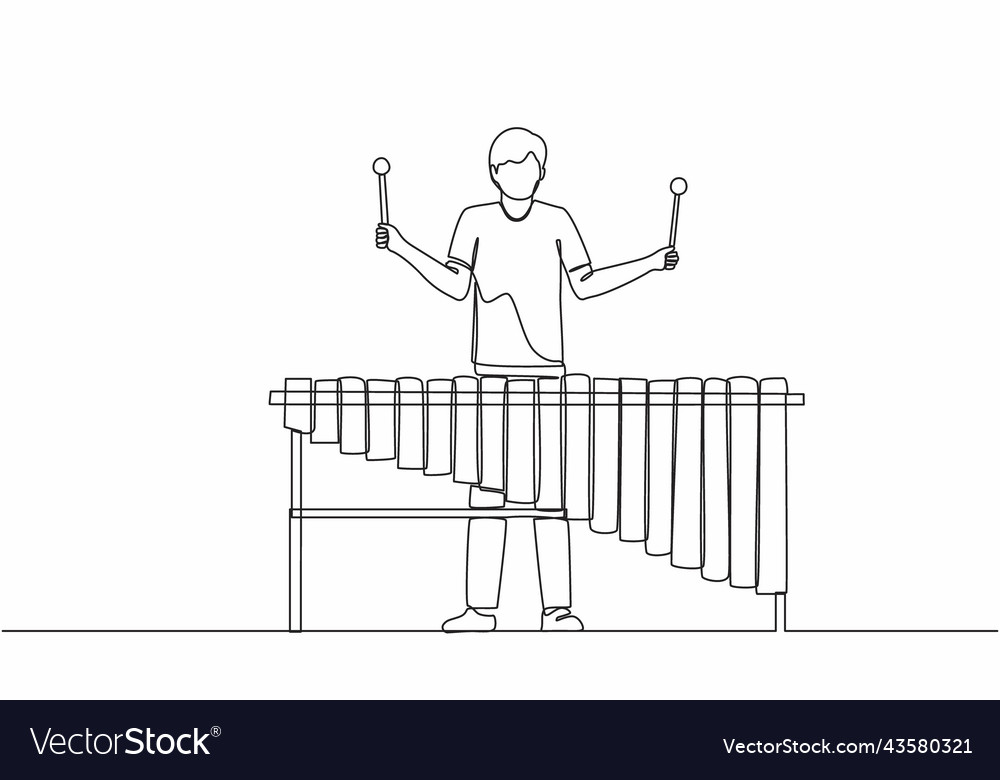 Continuous one line drawing man percussion player Vector Image