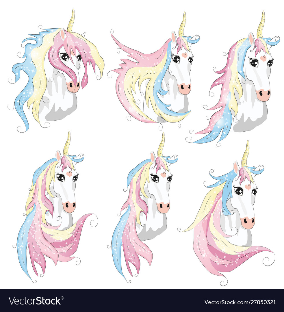 Cute unicorn face with horn and beauty rainbow Vector Image