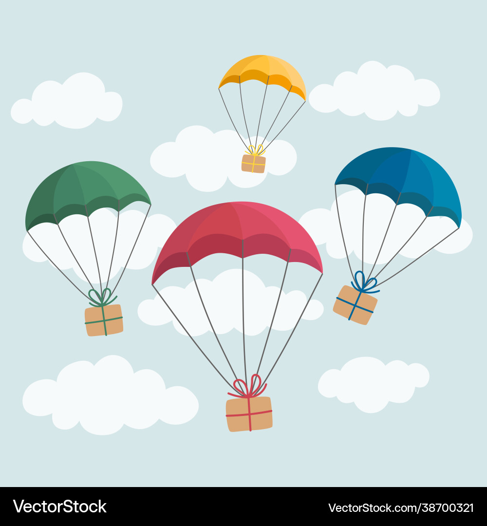 Delivery concept colorful parachute carrying gift Vector Image