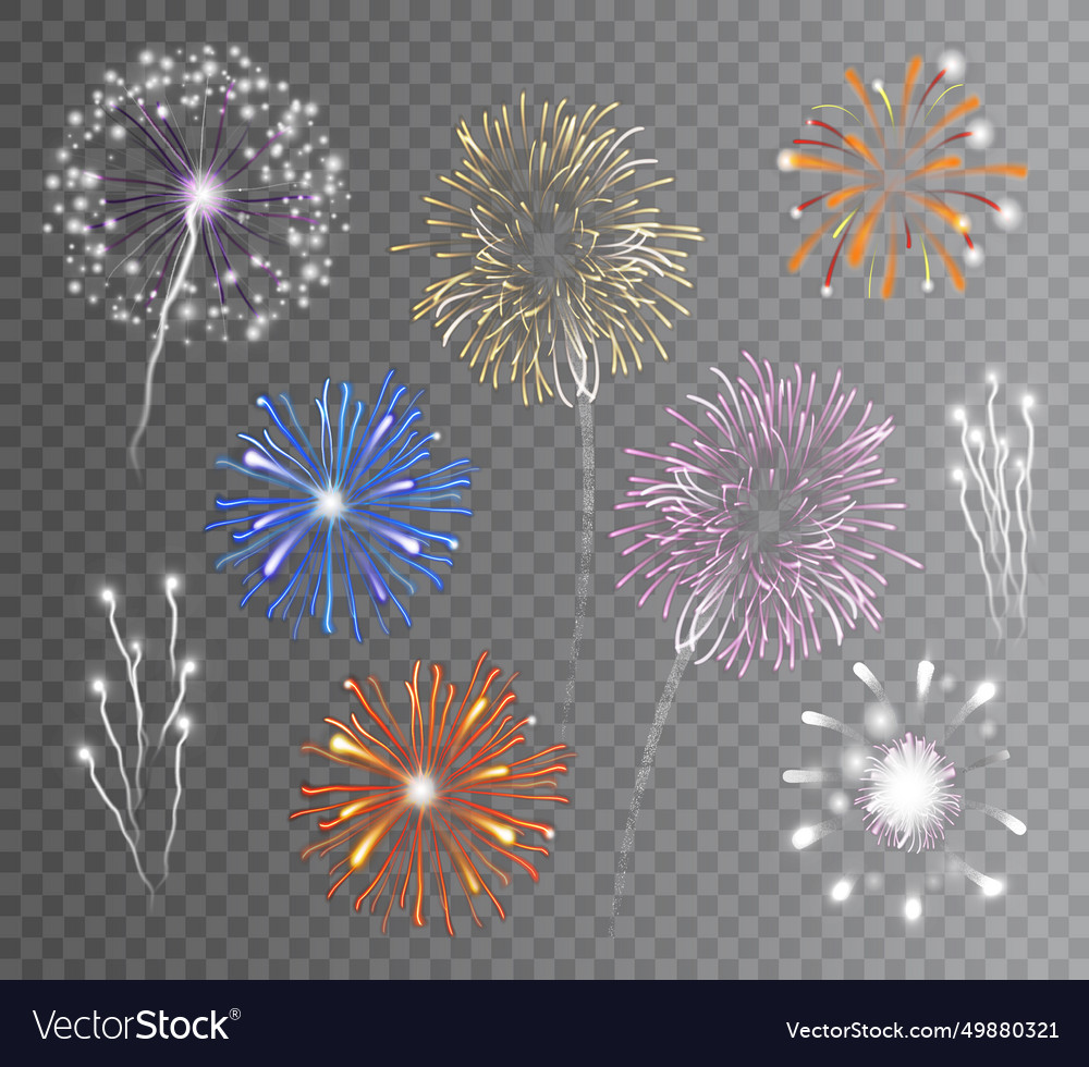 Fireworks set transparent Royalty Free Vector Image