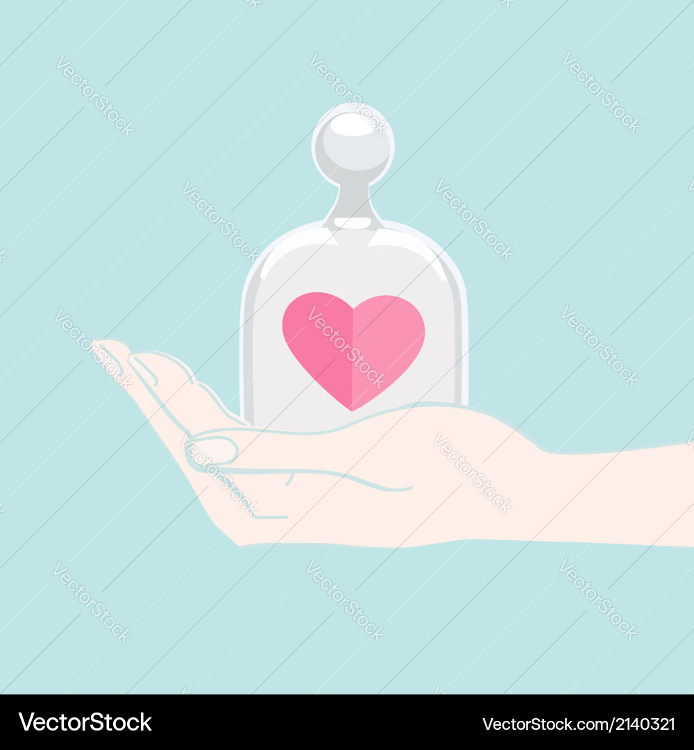 Hand offering a heart under a glass cover Vector Image