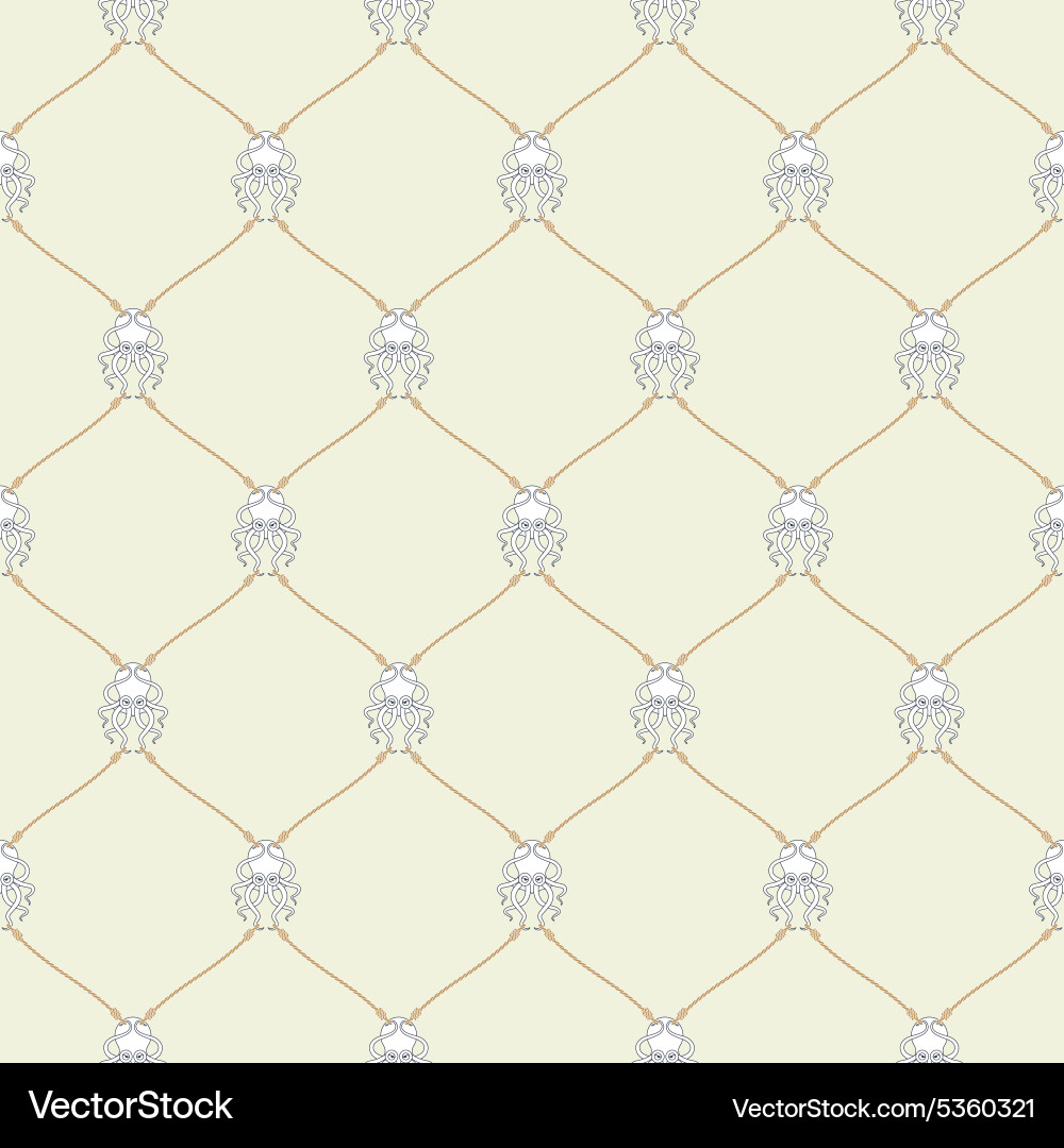 Nautical rope and tied kraken seamless fishnet Vector Image