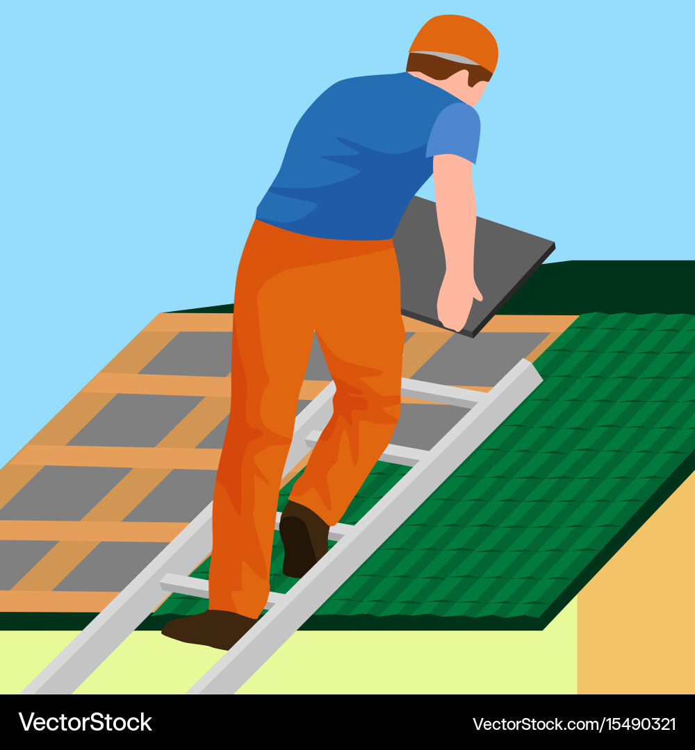 Roof construction worker repair home build Vector Image