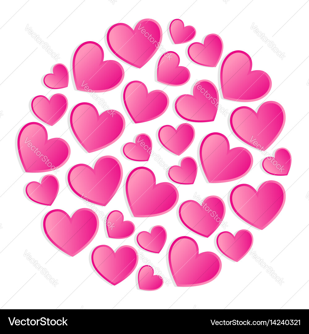 Round composition made of pink hearts on white Vector Image