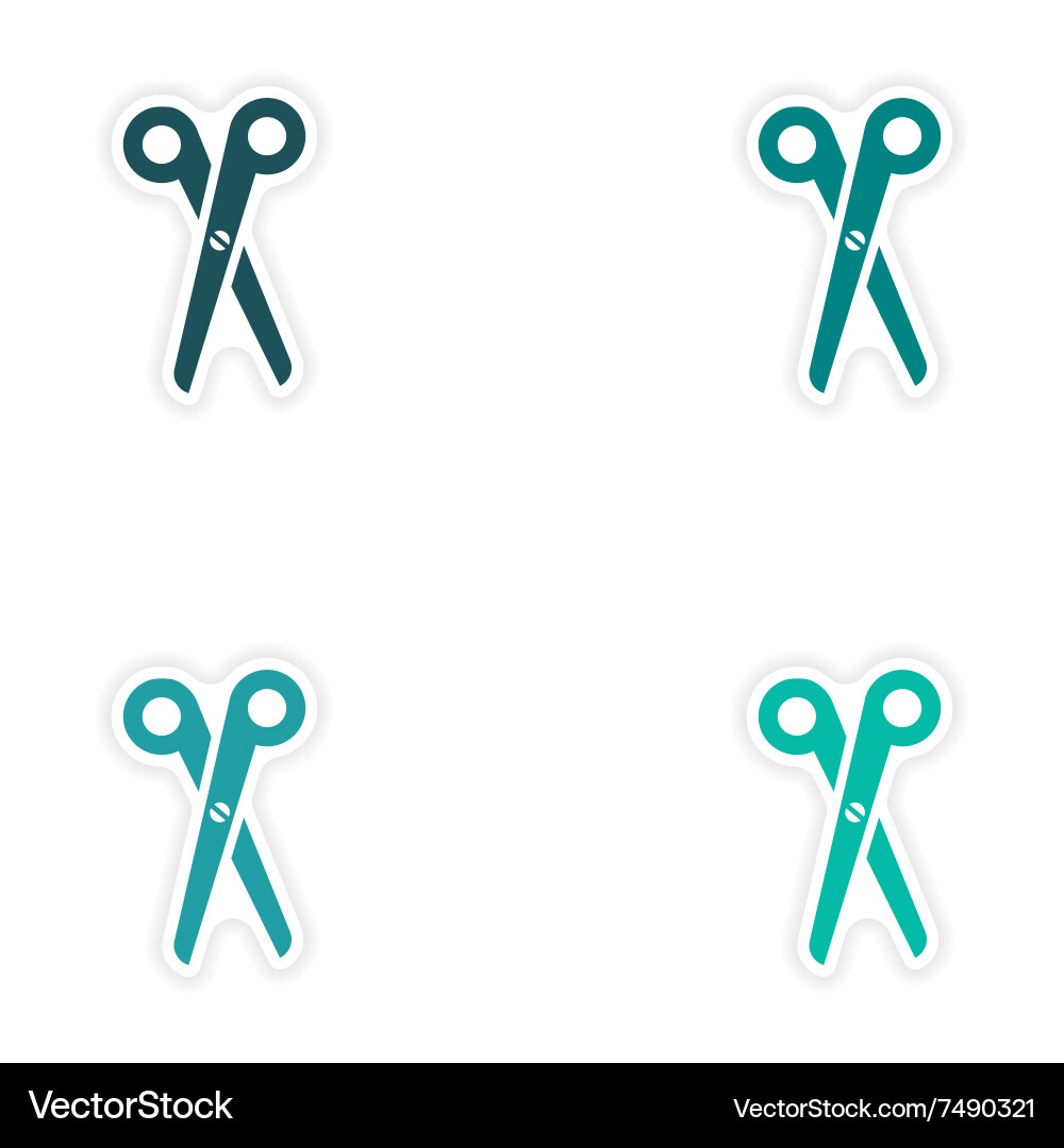Set of paper stickers on white background scissors