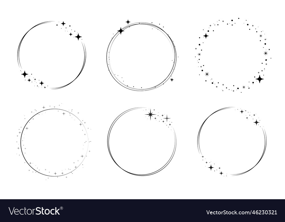 Sparkle star circle frame set wreath ring Vector Image