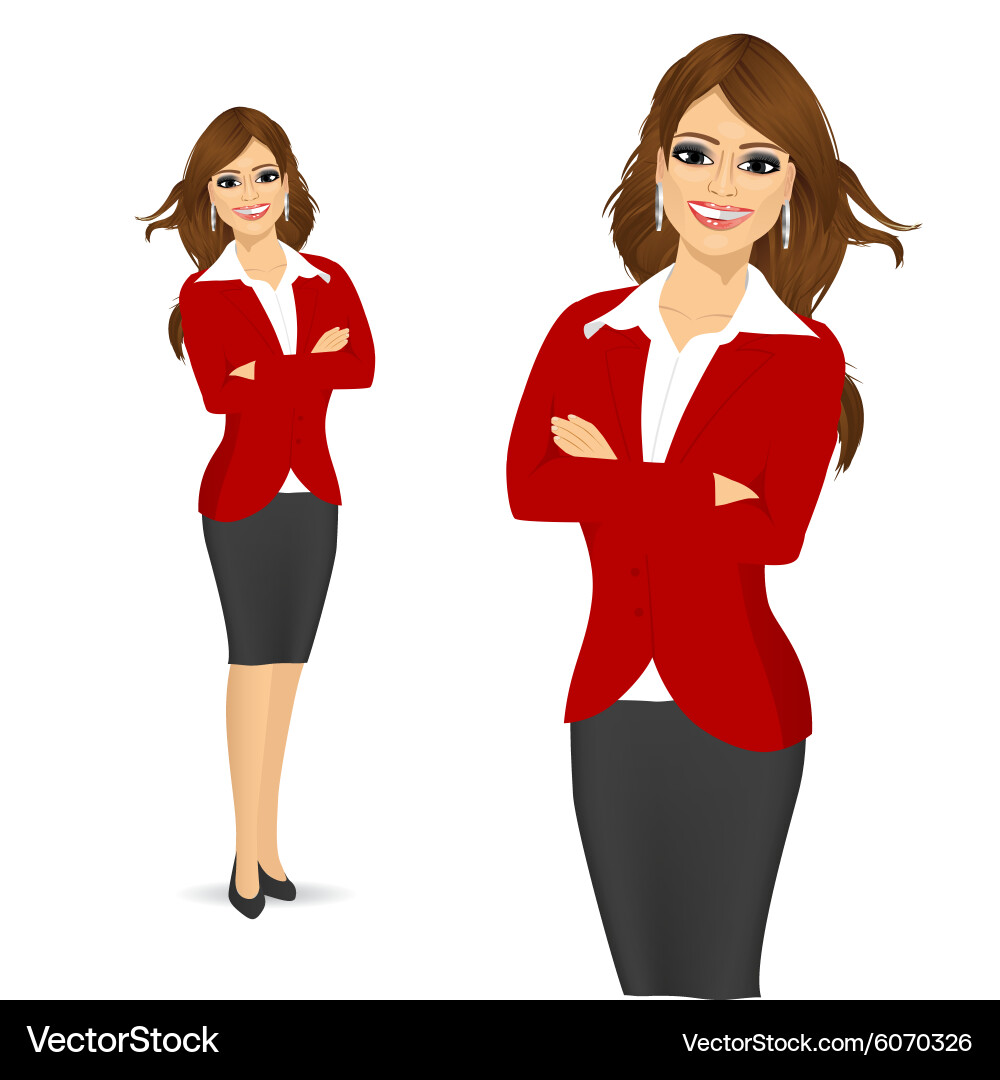 Beautiful woman standing with arms folded Vector Image