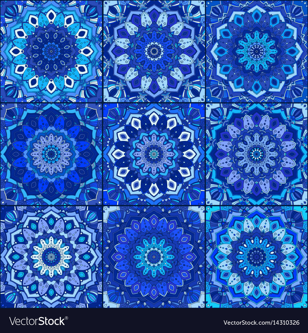 Blue tile pattern boho background Royalty Free Vector Image