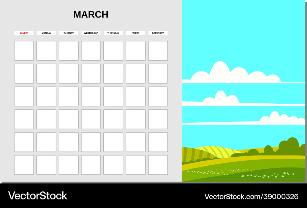 Calendar planner march month minimalistic Vector Image