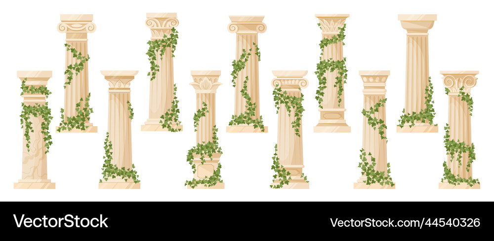 Cartoon ancient ivy-covered greek column ancient Vector Image