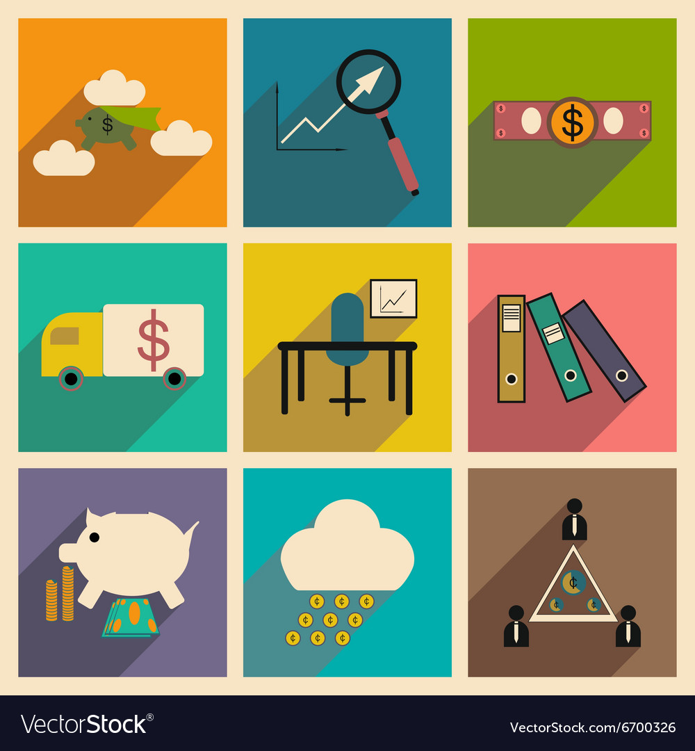 Flat with shadow concept stylish economic icons Vector Image Flat with shadow concept stylish economic icons Vector Image