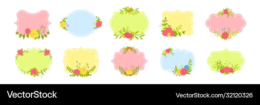 Label frames set sticker decorated floral Vector Image