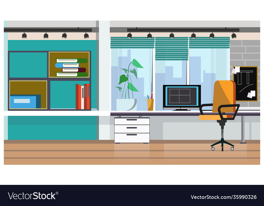 Office table with desktop computer Royalty Free Vector Image