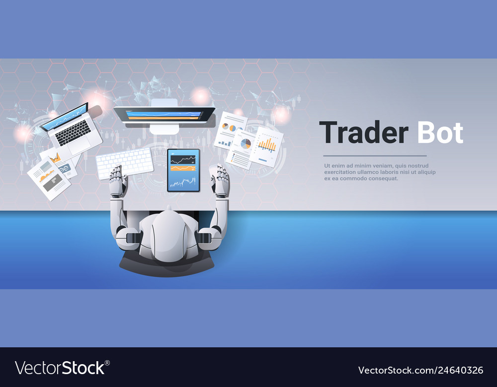 Robot looking at graphs indexes financial data Vector Image