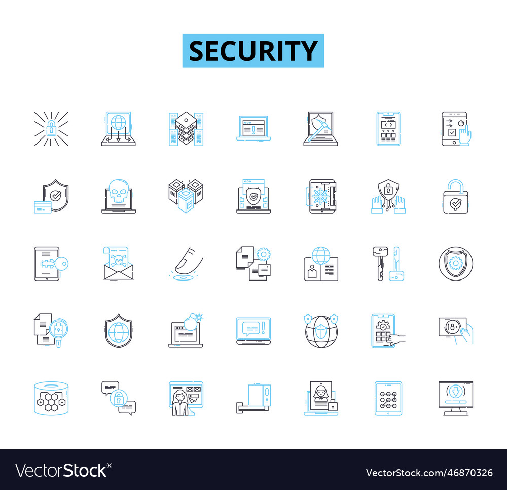 Security linear icons set encryption firewall Vector Image