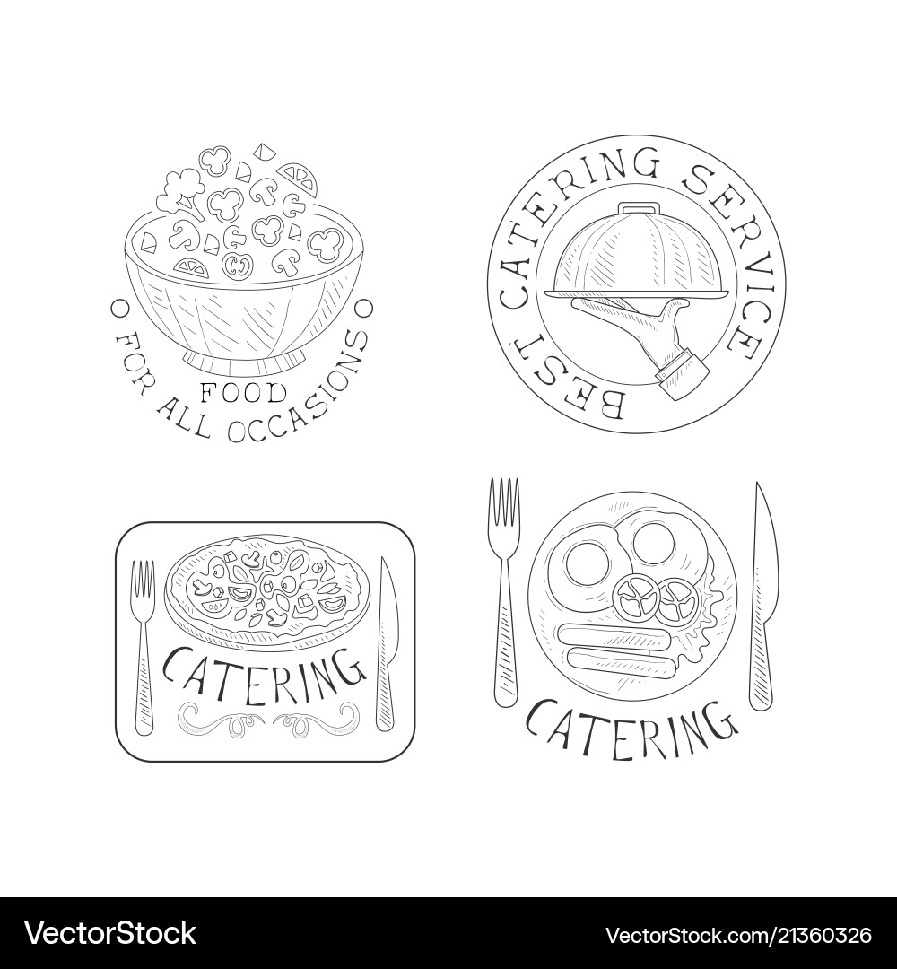 Set of 4 hand drawn emblems for catering services Vector Image