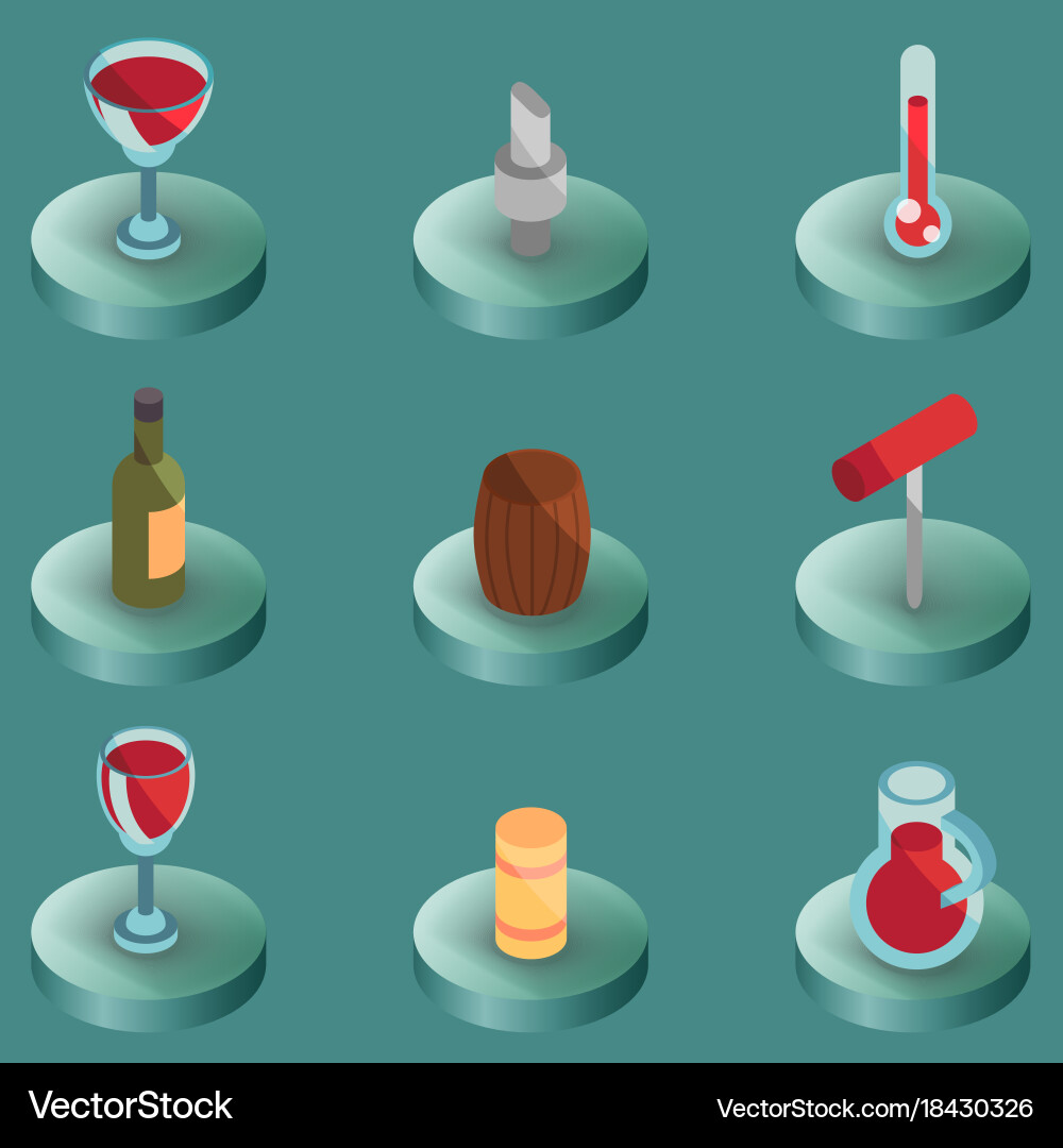 Wine color isometric icons Royalty Free Vector Image