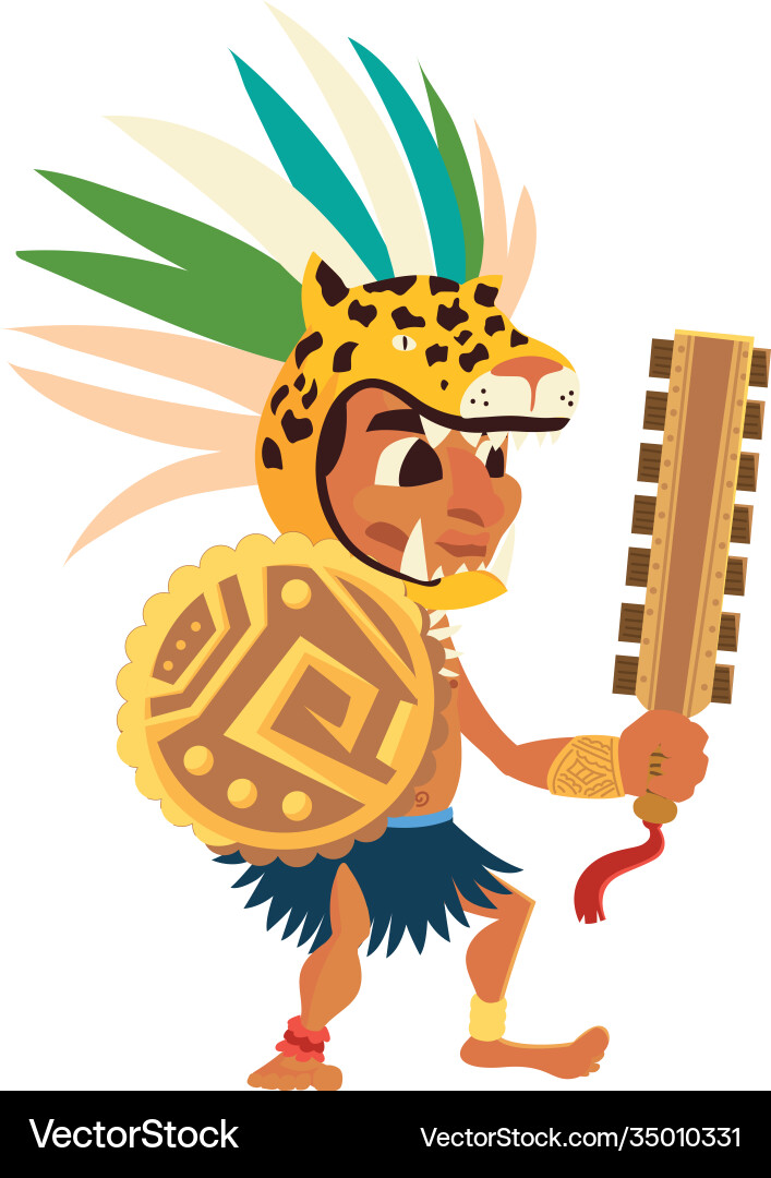 Aztec warrior in traditional weapon tribal Vector Image