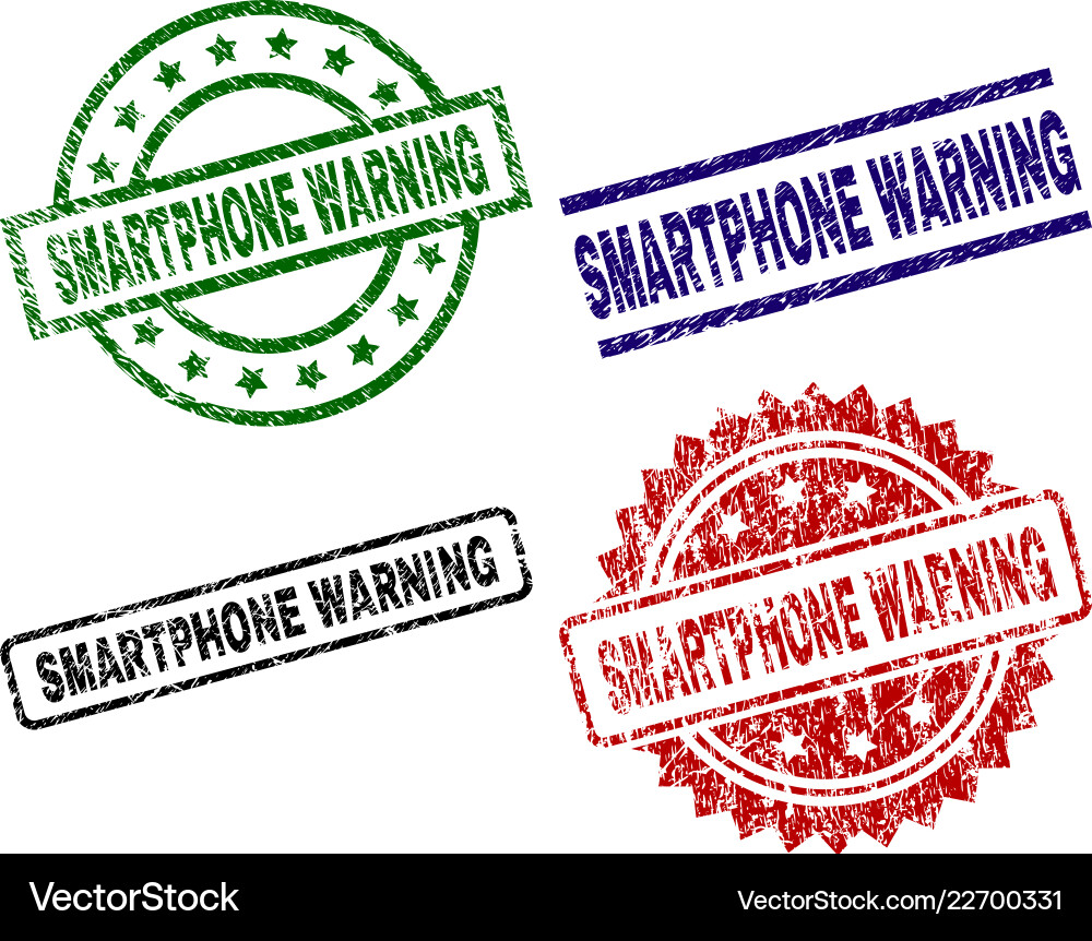 Damaged textured smartphone warning seal stamps Vector Image