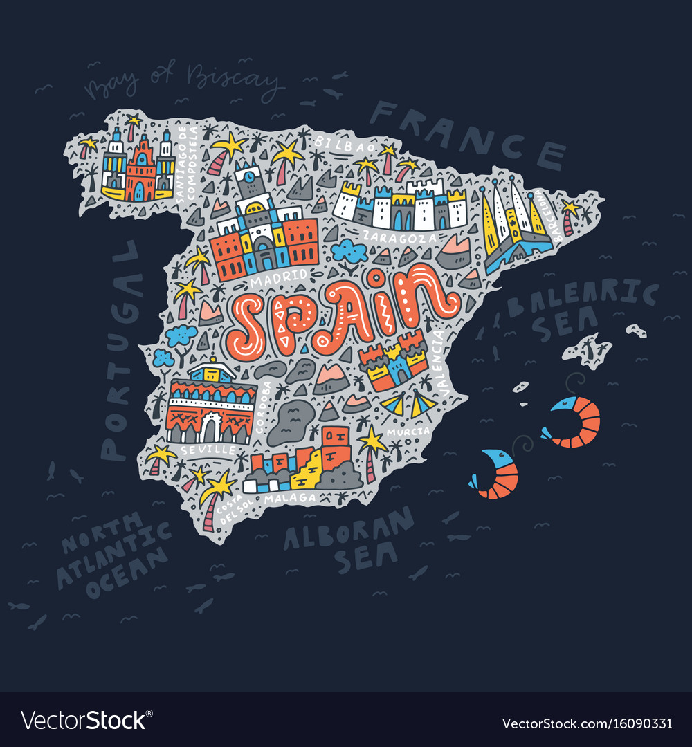 Handdrawn map of spain Royalty Free Vector Image