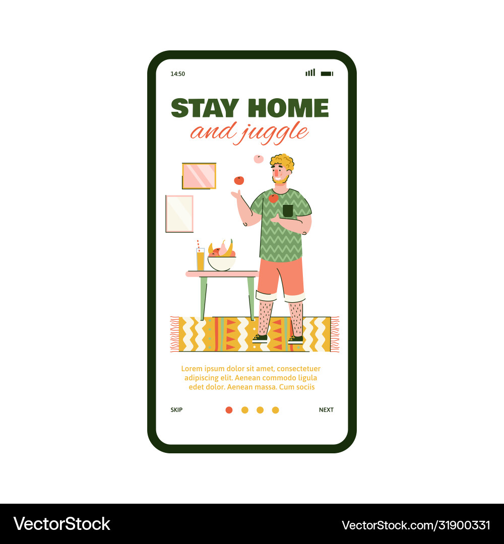 Mobile page design with stay home and juggle Vector Image