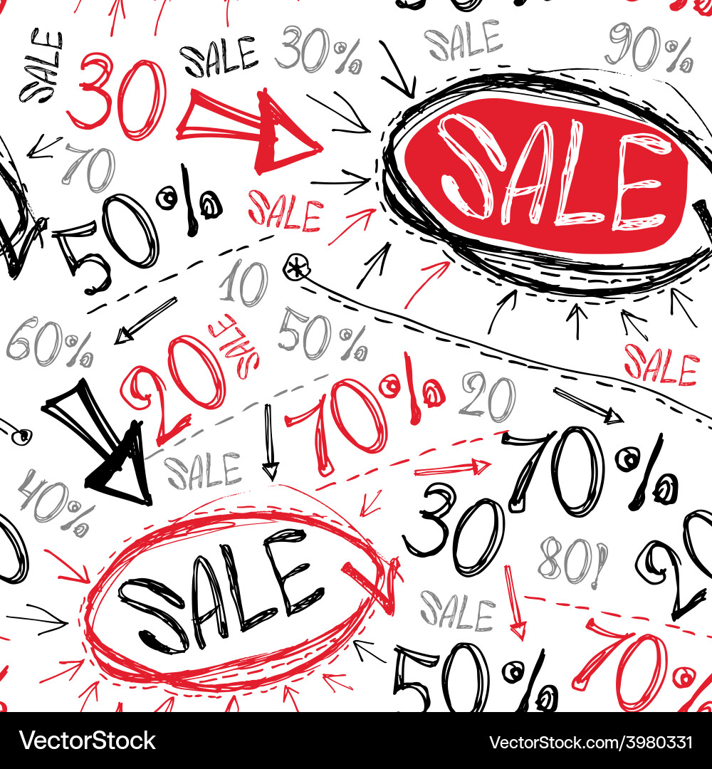 Sale seamless pattern sketch black red gray white Vector Image