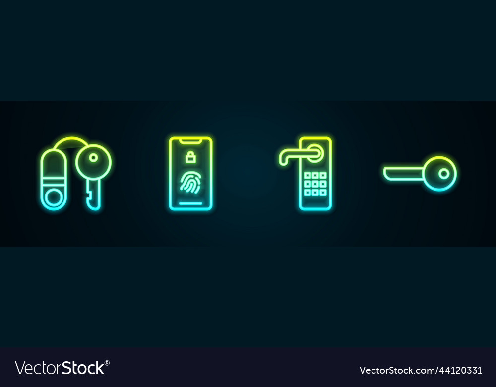 Set line house with key mobile fingerprint scan Vector Image