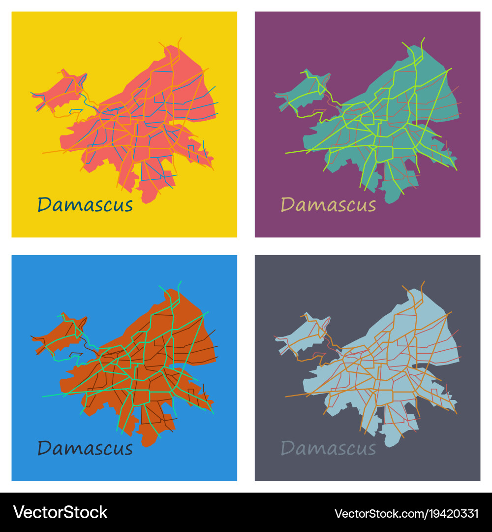 Set of flat map design - damascus city Royalty Free Vector