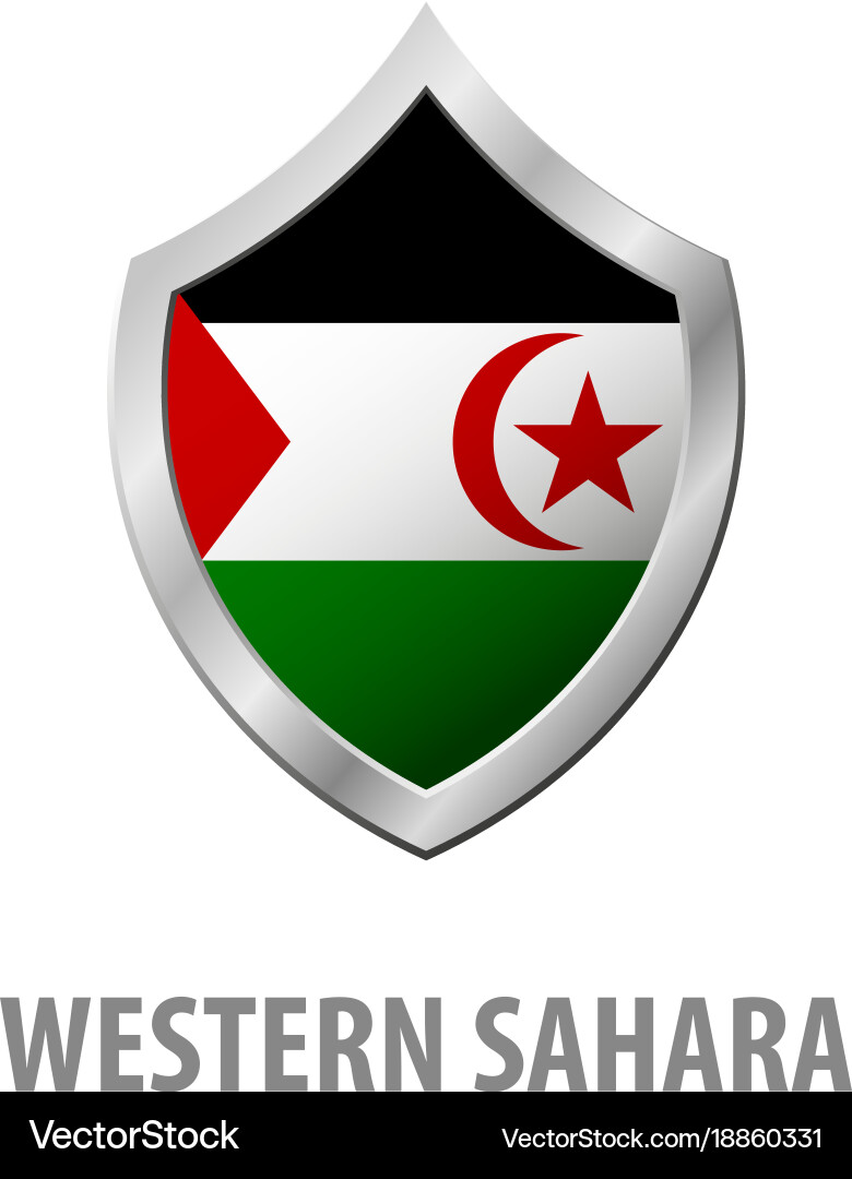 Western sahara flag on metal shiny shield Vector Image