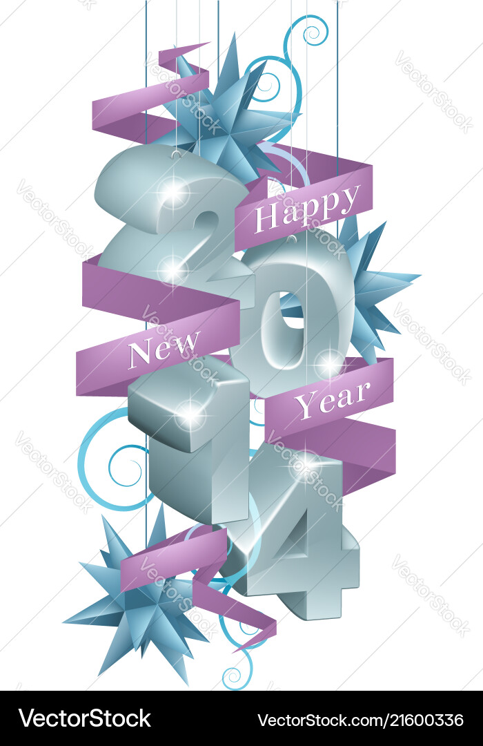 Blue happy new year 2014 ornaments Royalty Free Vector Image