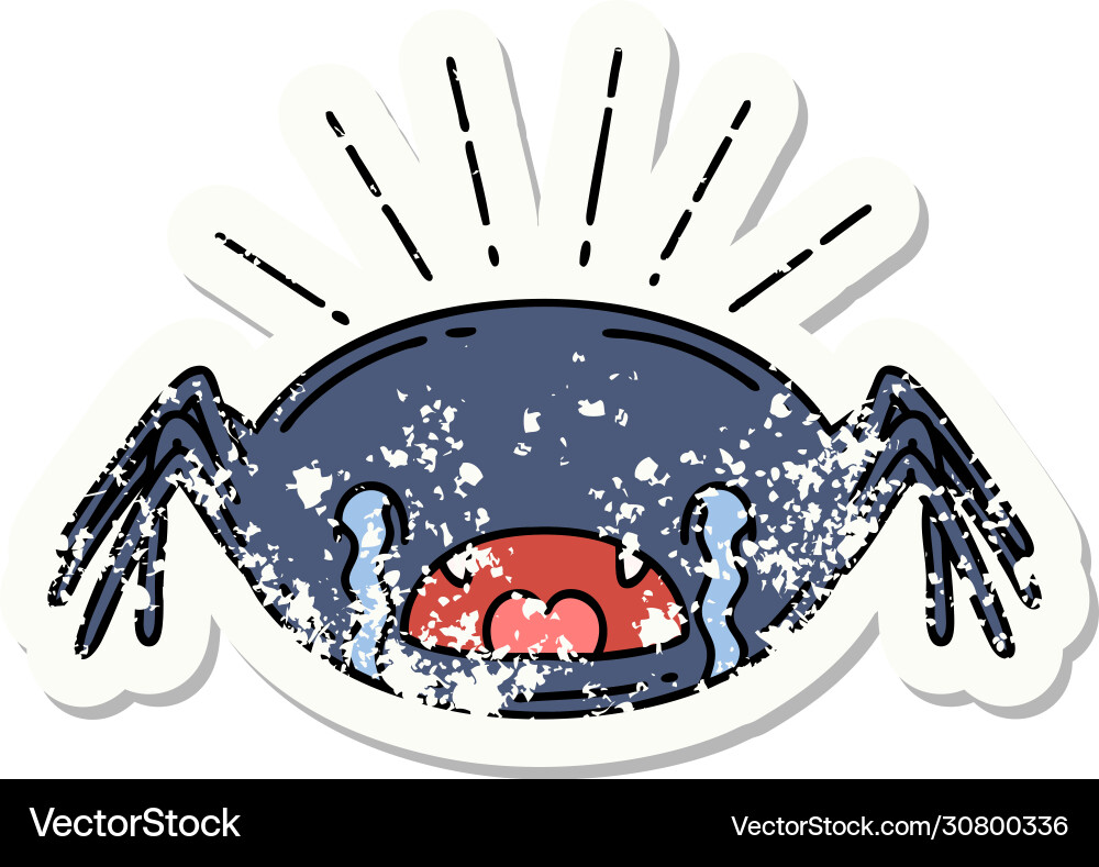 Grunge sticker tattoo style crying spider Vector Image
