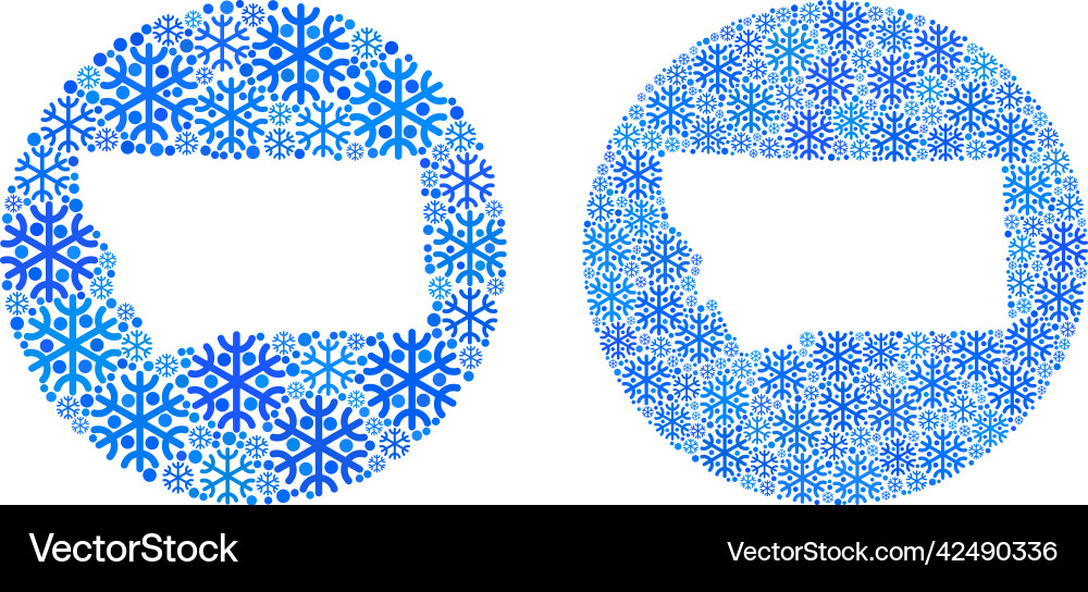 Inverted round montana state map - snow flakes Vector Image