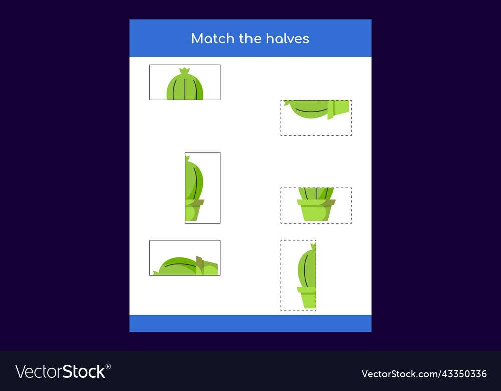 Matching game match halves of objects educational Vector Image