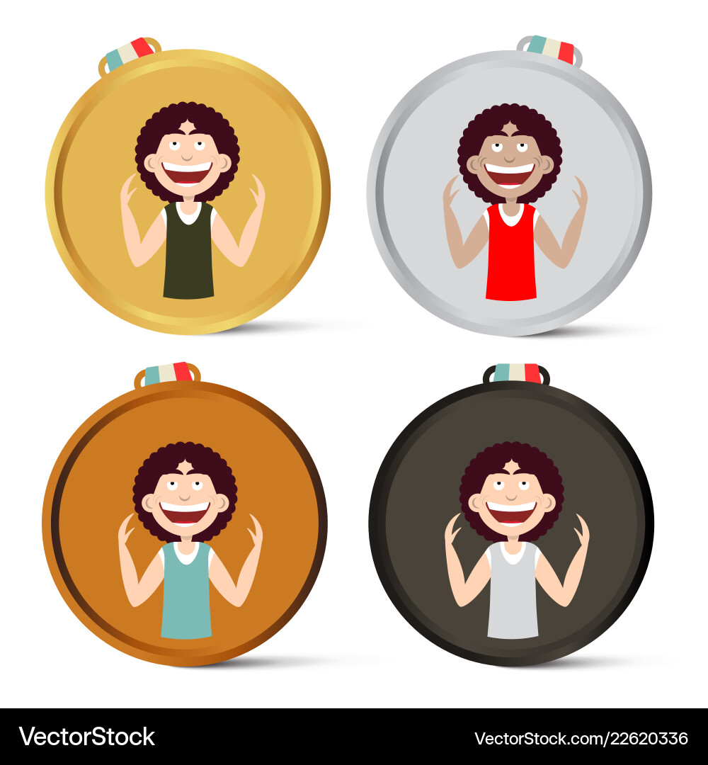 Medals set with happy man awards collection Vector Image