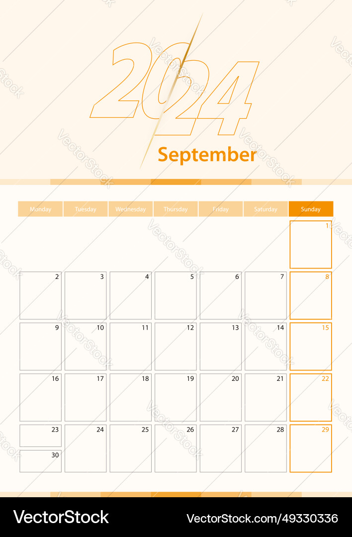Modern vertical calendar sheet for september 2024 Vector Image