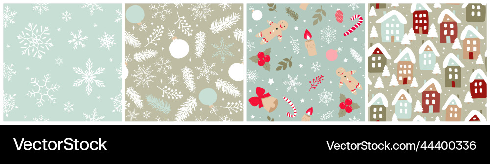 Set of seamless cute christmas patterns modern Vector Image