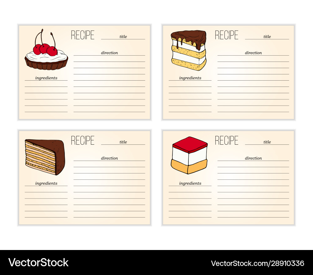 Set simple recipe card templates with cakes Vector Image