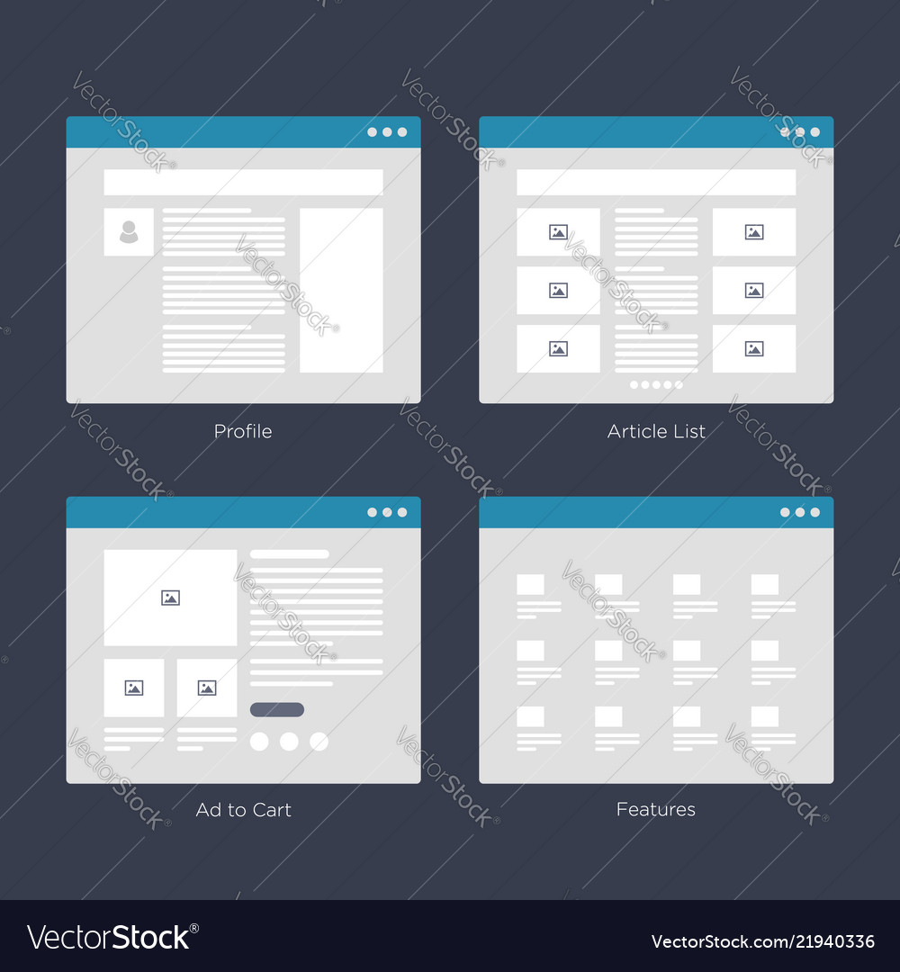 Website wireframe layouts ui kits for site map Vector Image
