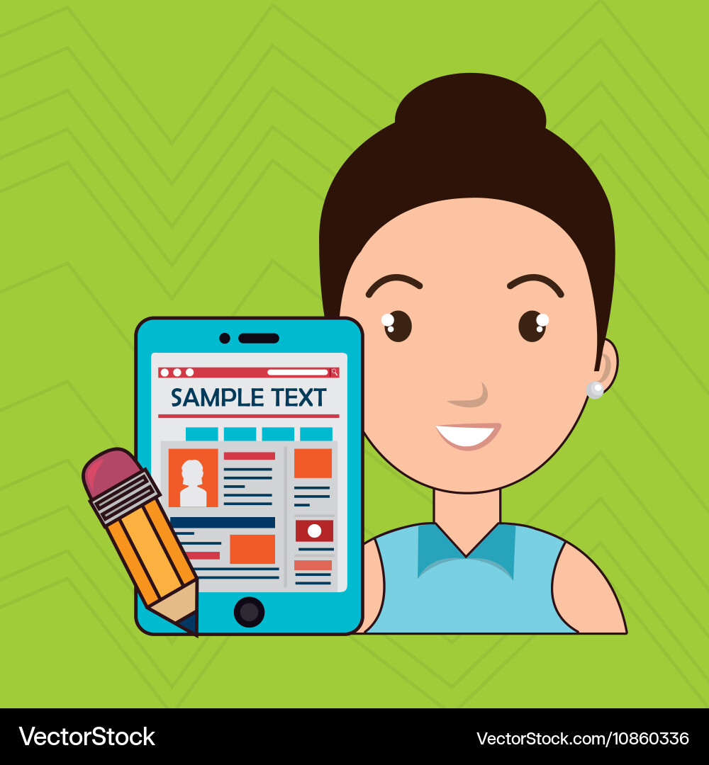 Woman cartoon smartphone sample test Royalty Free Vector