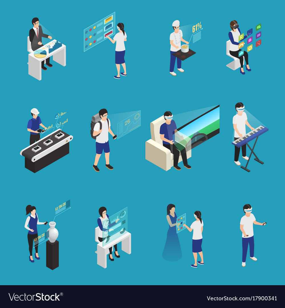 Augmented reality isometric set Royalty Free Vector Image Augmented reality isometric set Royalty Free Vector Image