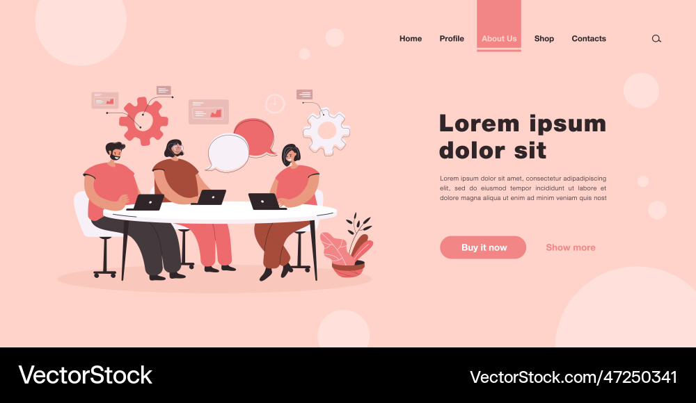 Cartoon team coworking process flat Royalty Free Vector