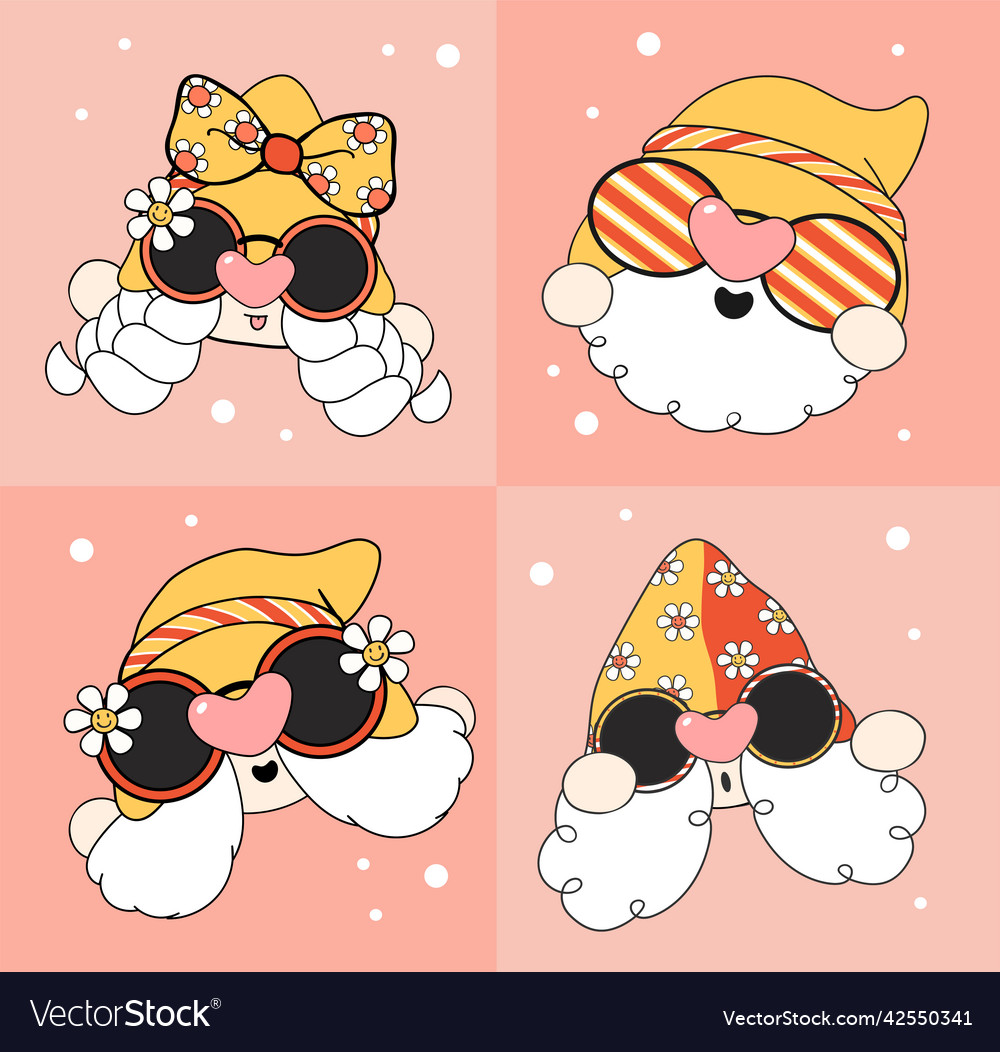 Cute happy gnome face groovy retro concept Vector Image