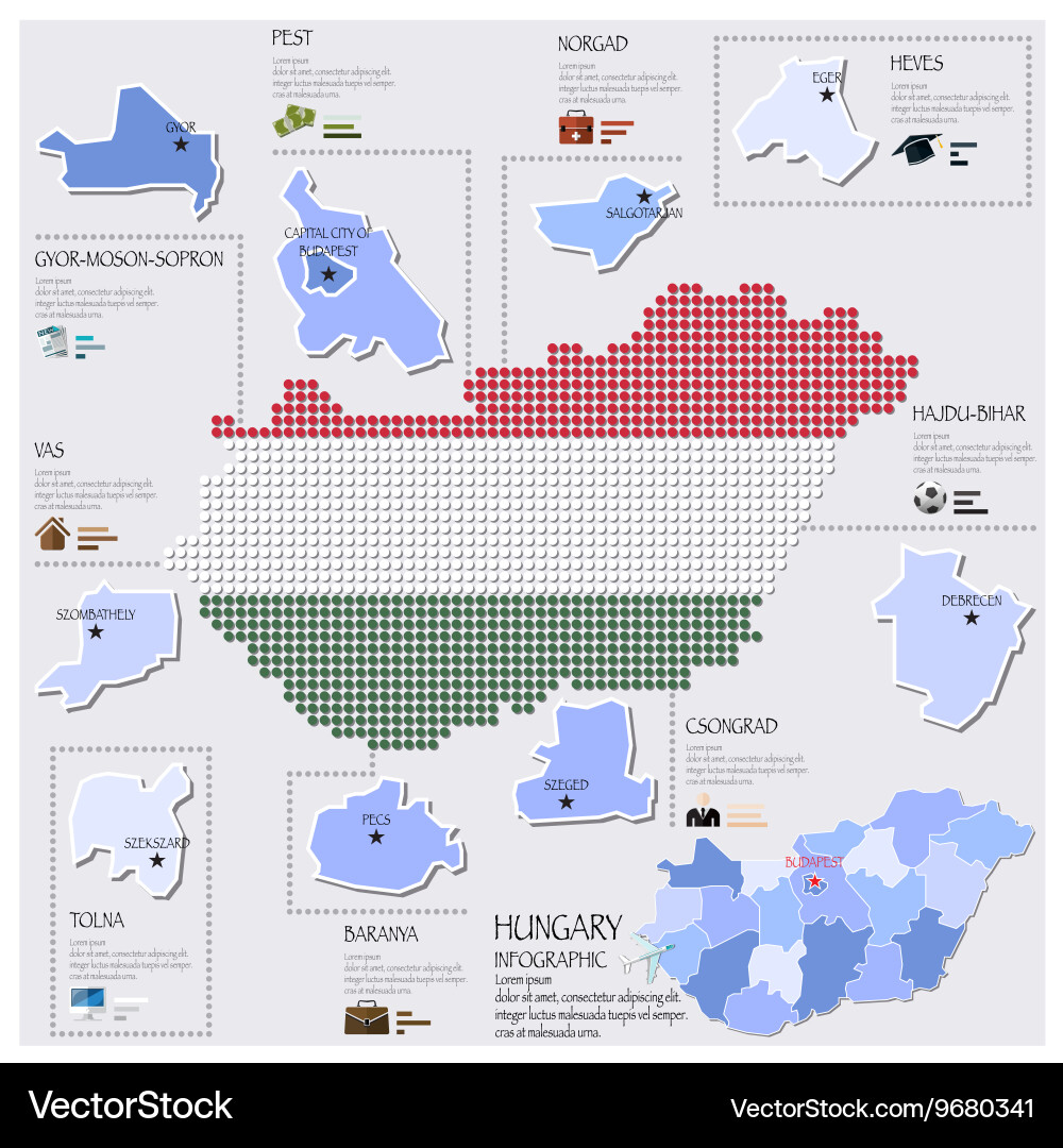 Dot and flag map of hungary infographic design Vector Image